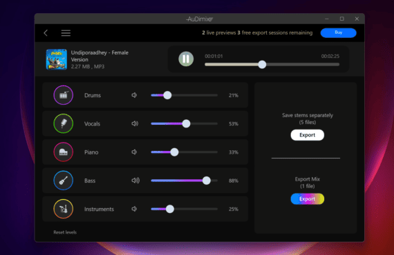 AuDimix Review - The Ultimate Tool to Split Music Stems